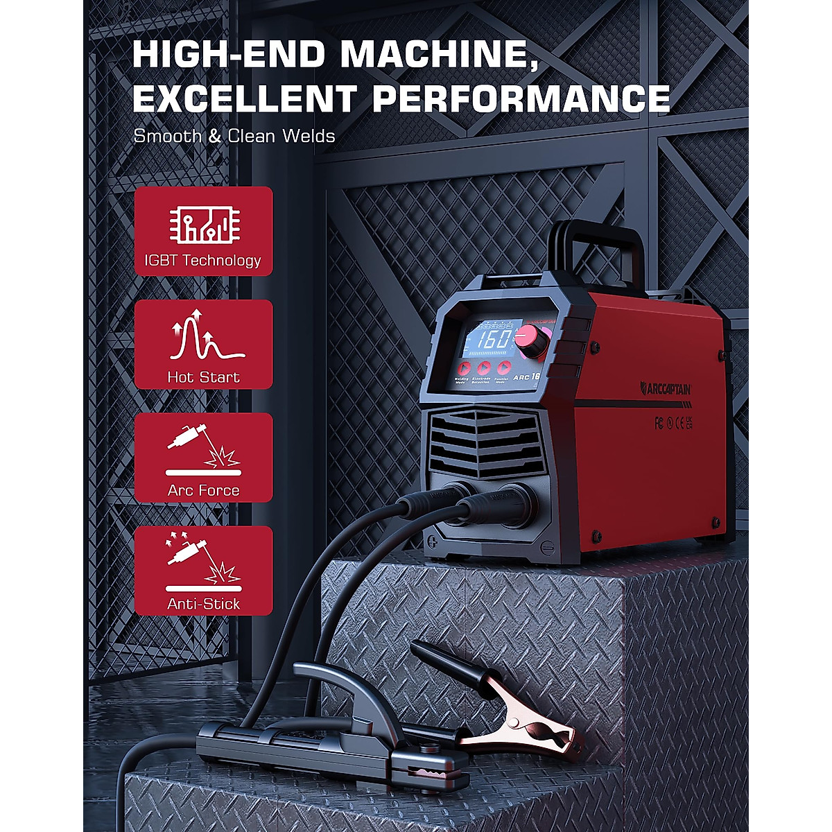 ARCCAPTAIN 110V/220V Stick Welder, [Large LED Display] 160Amp ARC Welding Machine with Synergic Control, IGBT Inverter Portable MMA Welder Machine with Lift Tig Hot Start, Arc force and Anti-Stick