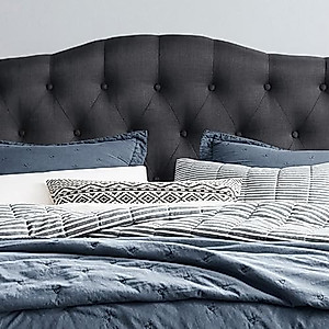 Rosevera Harriman Adjustable Heigh Headboard with Linen Upholstery and Button Tufting, King, Carbon