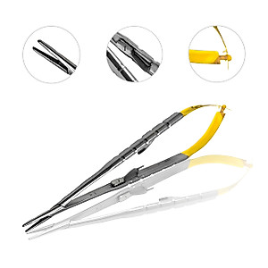 Cynamed TC Castroviejo Micro Needle/Suture Holder Driver with Tungsten Carbide Inserts and Gold Ends - Premium Grade Instrument (5.5 in. Straight Jaws)