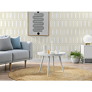 Safiyya Peel and Stick Wallpaper White and Gold Wallpaper Geometric Contact Paper Textured Wallpaper Modern Wallpaper Self Adhesive Removable Wallpaper for Bedroom Vinyl Roll 118"x17.3"