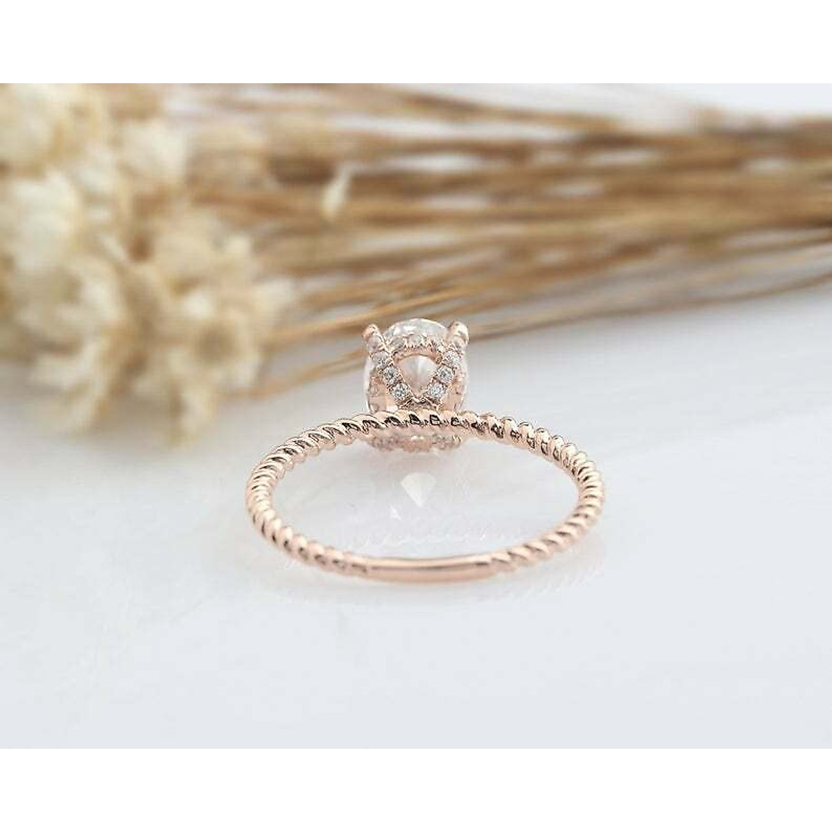 BeBold 1.5ct Oval Cut Simulated Diamond CZ Engagement Ring for Women Twist Rope Style Rose Gold Plated