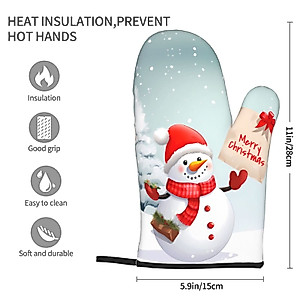 2 Piece Set Oven Mitts, Winter Snowman Cartoon Style Merry Christmas Baking Glove for Cooking BBQ
