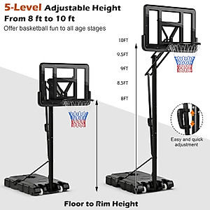 Giantex Portable Basketball Hoop Outdoor - 8-10Ft Height Adjustable Basketball Stand System for Youth Adult Kids with 44" Backboard, 2 Wheels, Fillable Base, Indoor Outdoor Basketball Goal