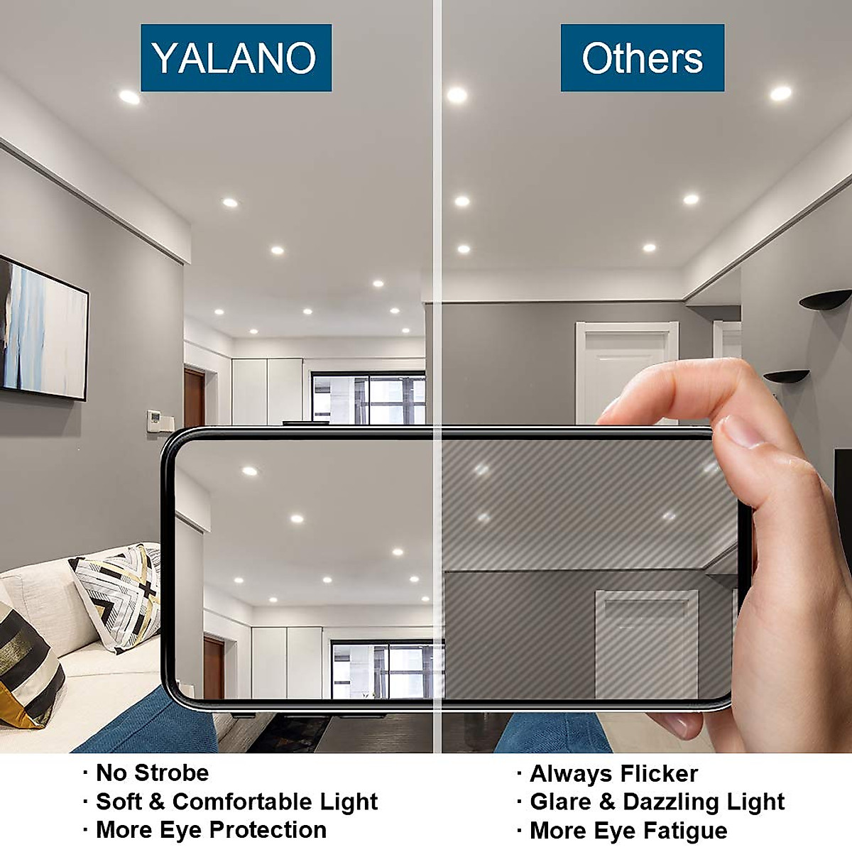 YALANO 12 Pack Ultra-Thin Recessed Lighting LED 6 Inch, Ceiling Light with Junction Box, 4000K Cool White, 12W (110W Equivalent), 5-100% Dimmable Recessed Lights Fixtures,1100LM High Brightness - ETL