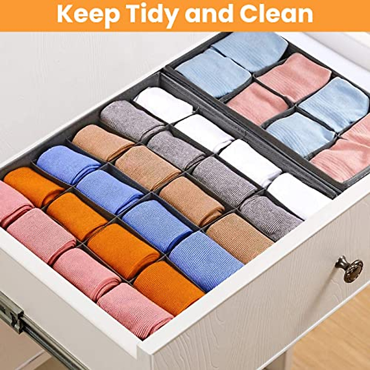 najiaxiaowu 8 Packs Underwear Drawer Organizer,Underwear and Bras Drawer Organizers for Clothing with 90 Cells Fabric Foldable Grids Dividers Box for Socks,Underwear, Bras and Ties