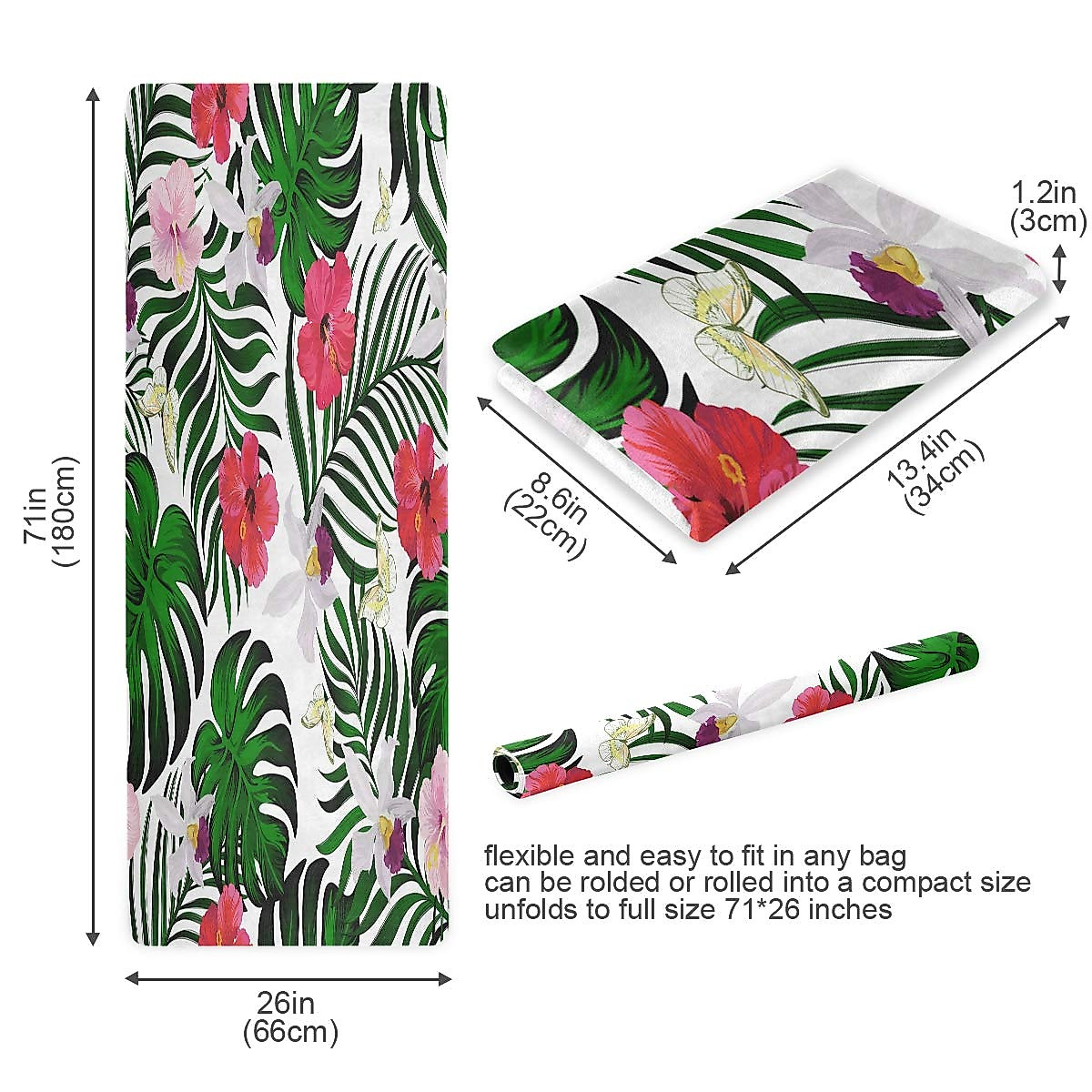 Qilmy Hibiscus Flower Yoga Mat, Non-Slip Texture Pro Yoga Mat Eco Friendly Exercise & Workout Mat for Yoga, Pilates and Floor Exercises