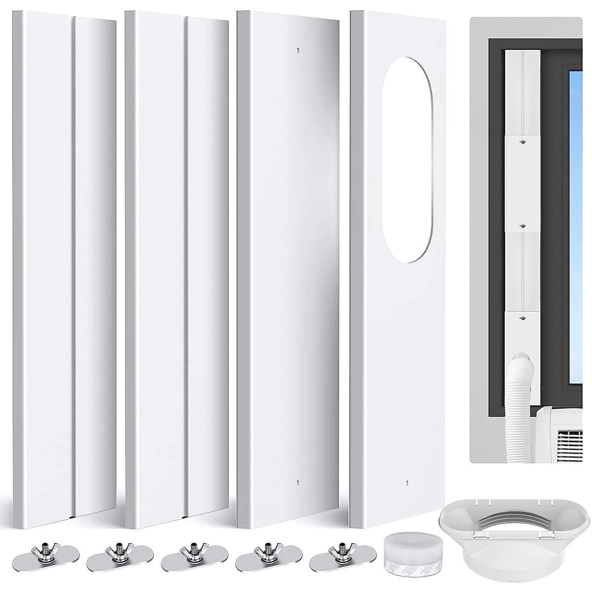 KGDJS Portable AC Window Kit, Universal Portable Air Conditioner Window Kit with AC Seal Panel, Adjustable Sliding AC Window Vent Kit for Vertical/Horizontal Window, Fit for 5.0" Exhaust Hose