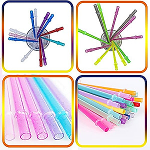 24Pcs Reusable Drinking Straw by WerkaSi, 10.6-inch 12Pcs Long Clear Plastic Straws and 9-inch 12Pcs Boba Colored Straws with 2Pcs Straw Brushs