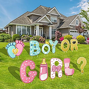 AerWo 11 Pieces Gender Reveal Decorations Baby Shower Yard Signs with Stakes,Baby Gender Reveal Ideas Yard Letters Lawn Signs Boy or Girl Gender Reveal Party Supplies