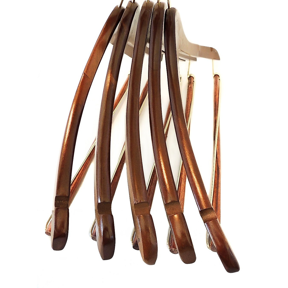 Quality Hangers Wooden Hangers Beautiful Sturdy Suit Curved Hangers Great for Travelers Heavy Duty Coat Hanger with Locking Bar Gold Hooks (5 Pack)