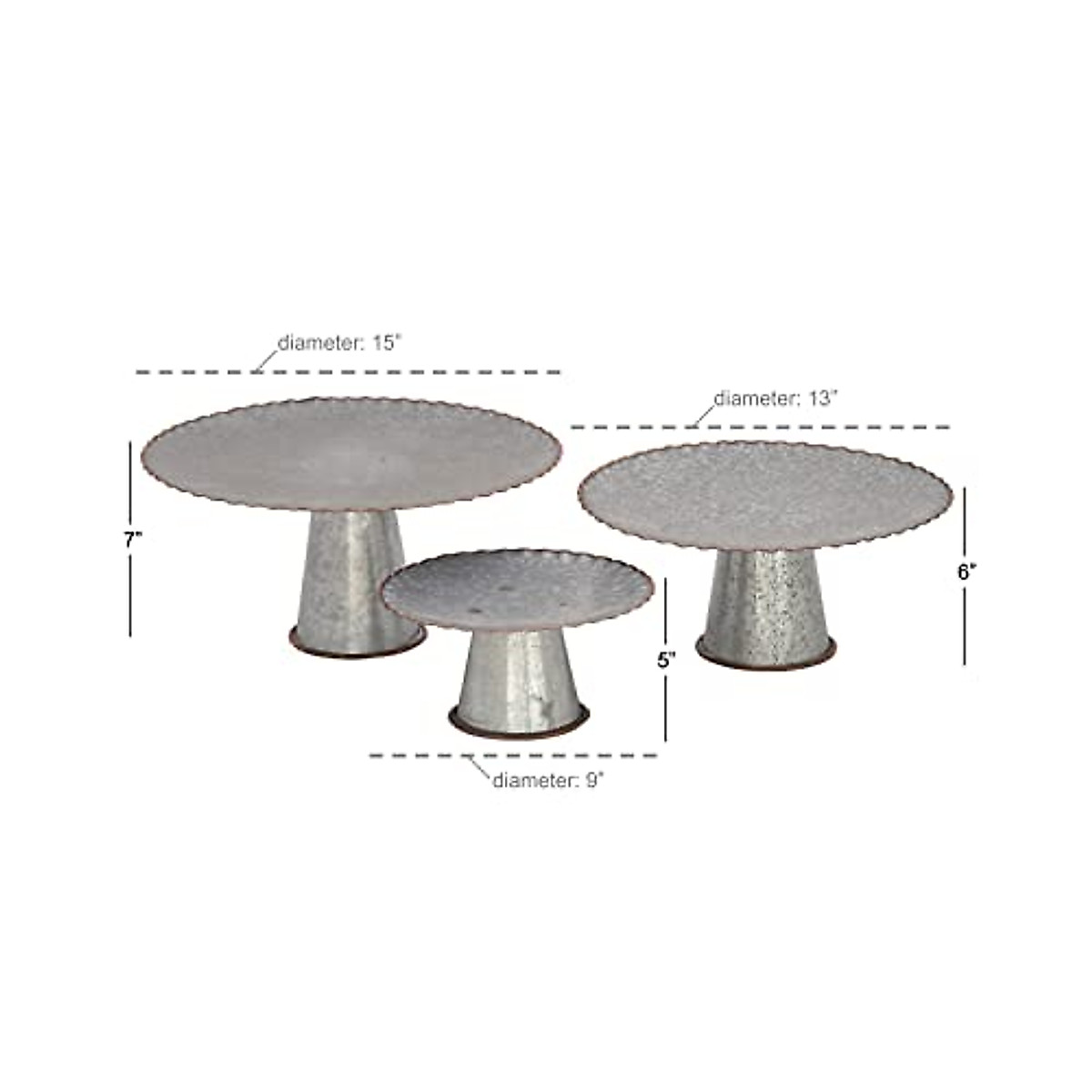 Deco 79 Metal Galvanized Cake Stand, Set of 3 9", 13", 15"W, Gray