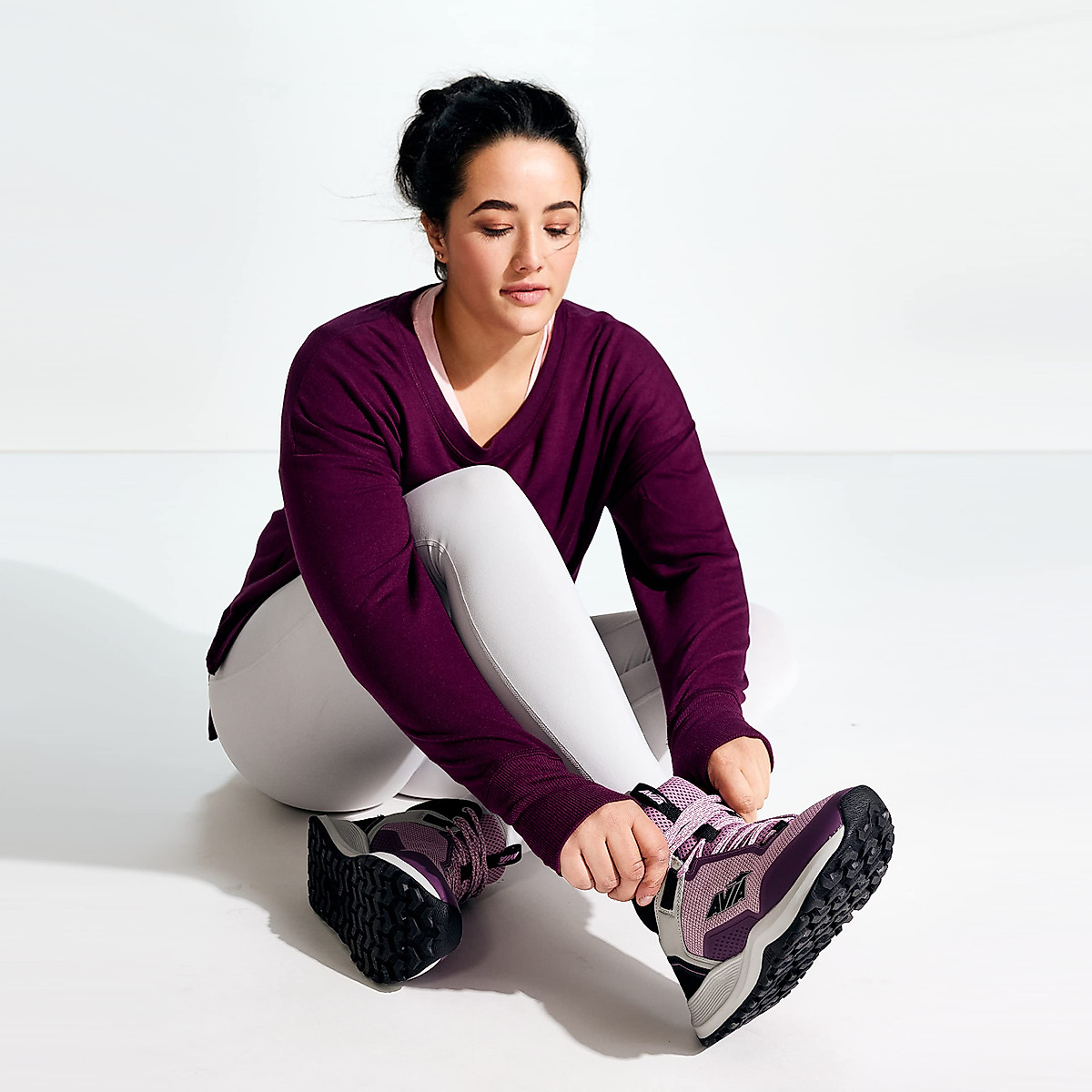 Avia Grit Sport Women’s Hiking Boots, Mid Top Ankle Trail Shoes for All Weather - Dark Grey/Dark Pink/Medium Grey, 7 Medium