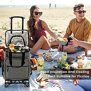 Goplus 50-Can Collapsible Rolling Cooler, 3-in-1 Portable Insulated Soft Cooler Bag w/Movable Wheels, Adjustable Handle, Leakproof Cooler Trolley for Beach Camping Patio Travel Outdoor (Gray)