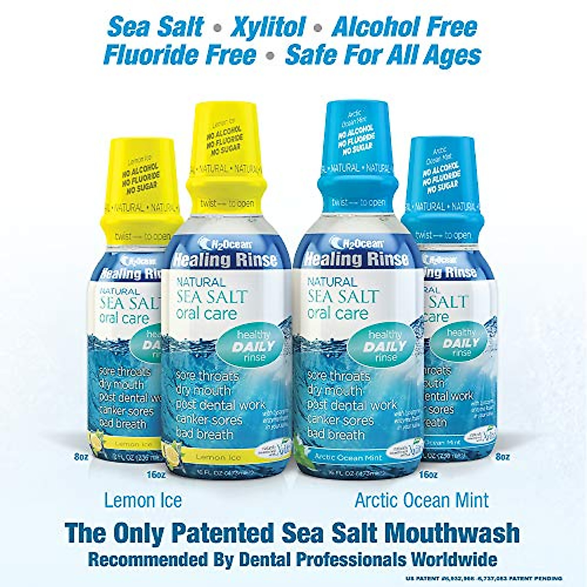 H2Ocean Healing Rinse Mouthwash- Great Tasting Sea Salt & Xylitol Mouth Wash for Fresh Breath & Dry Mouth - Alcohol & Fluoride Free - Arctic Ocean Mint 8oz
