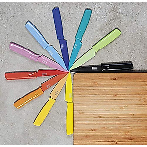 Kuhn Rikon Colori Non-Stick Straight Paring Knife with Safety Sheath, 4 inch/10.16 cm Blade, Pistachio