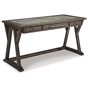 Signature Design by Ashley Luxenford Rustic Farmhouse 60" Home Office Desk with Drawers, Distressed Gray