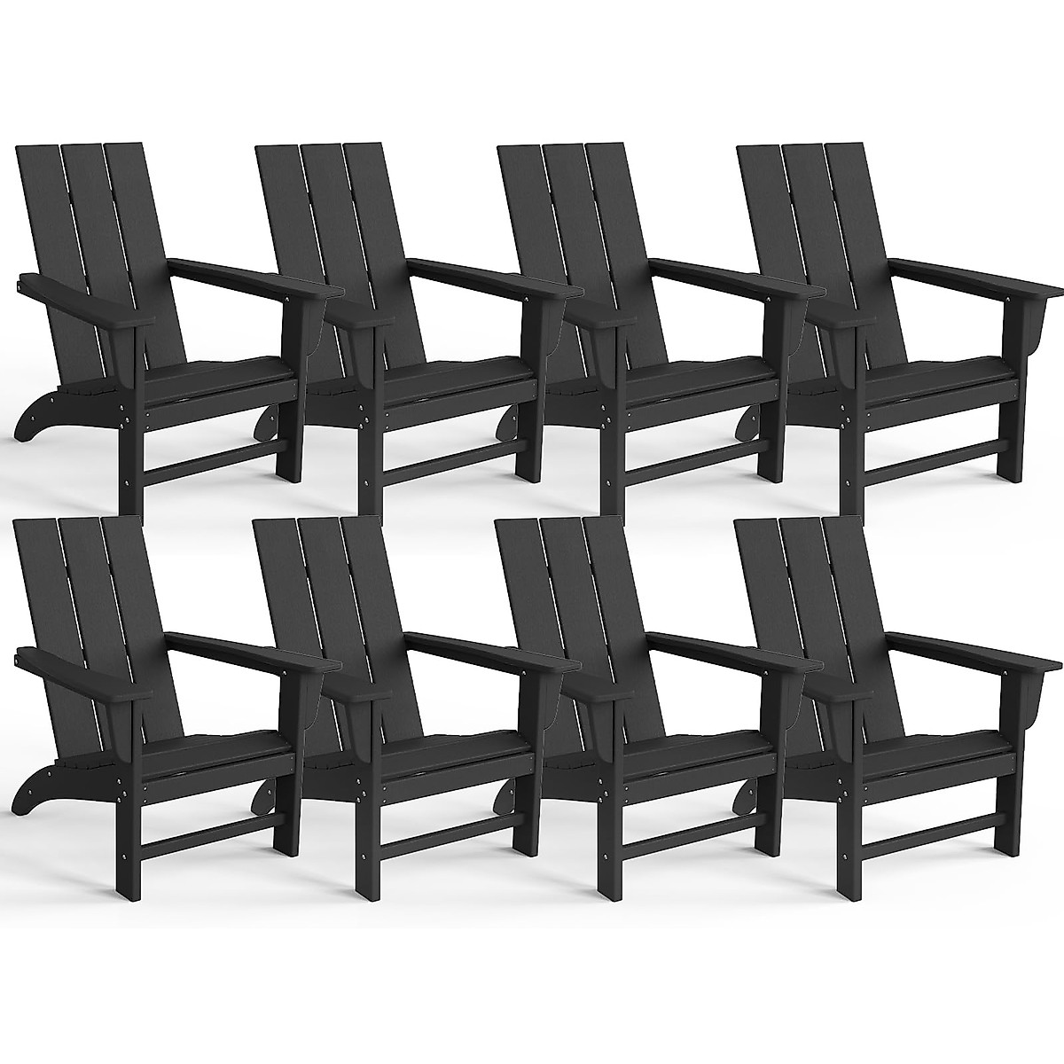 Modern Adirondack Chairs Set of 8, Poly Lumber Patio Chairs, Pre-Assembled Weather Resistant Outdoor Chairs for Pool, Deck, Backyard, Garden, Fire Pit Seating, Black