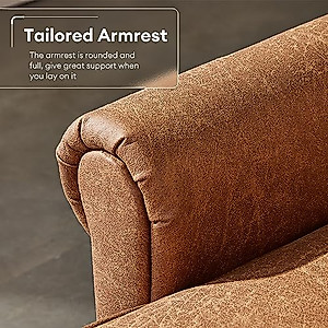 ovios Mid-Century Sectional Sofa, 81.5" L-Shape Sofa Couch with Chaise, Faux Leather Couch with Curved Arm and Solid Wood Legs for Living Room, Left Chaise, Brown