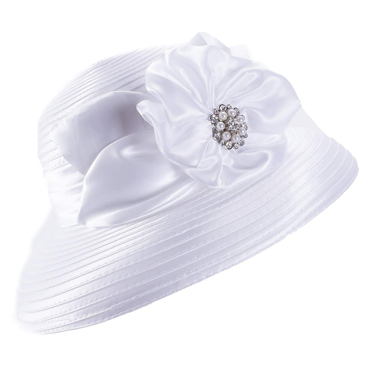 Lawliet Women Satin Ribbon Dress Church Couture Bridal Wedding Occasion Hat A585 (White)