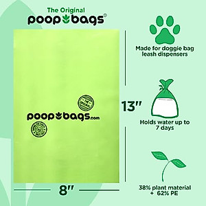 The Original Poop Bags® USDA Certified 38% Plant Based Doggy Poop Bags Refills, Poop Bags for Dogs, Dog Poop Bags Rolls, Doggie Poop Bags - Single Bulk Roll - Leak Proof & Strong Doggy Bag, Unscented