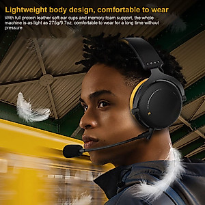 Tangxi Wireless BT Gaming Headsets with Microphone, RGB Light Stereo Gamers Headphones, Wired Over Ear Computer Headset with Mic for PC,Switch, Phone, Tablet(Yellow)