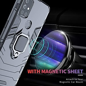 Jusy 3p Oneplus Nord N10 5G Case & Tempered Glass Screen Protector & Camera Protector for 1+ Nord N10, Protective Case with Rotate Holder Kickstand and Magnetic Plate for Oneplus Nord N10 (Navy)