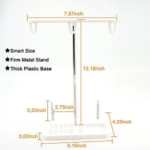 Light Weight Thread Stand - 3 Spools Holder for Domestic (Home-Base) Embroidery and Sewing Machines - Four Colors for Choices - White