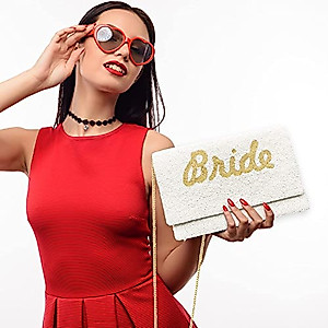 Bride Clutch Purse Bridal Shower Gift for Bride White Purse with Gold Letters- THE BEADED LILY,White Bride Clutch With Gold Letters