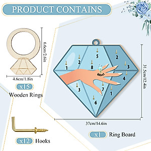 Foilswirl 28 Pcs Bridal Shower Ring Game Ring Toss Bridal Shower Game Set Include 1 Diamond Game Board 15 Wooden Diamond Rings 12 Hooks for Wedding Engagement Bachelorette Party Games Favors