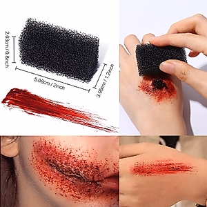 BOBISUKA 4 Piece Halloween SFX Special Effects Makeup Kit - Modeling Scar Wax + Coagulated Blood with Spatula Tool and Black Stipple Sponge All in One (VAMPIRE SET)