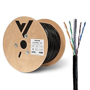 Voltive Cat6 Direct Burial, Gel Filled, 1000ft, Black - UV Resistant - Solid Bare Copper Bulk Ethernet Cable - UTP - 600MHz - UL Certified & ETL Verified