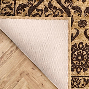 Antep Rugs Alfombras Non-Skid (Non-Slip) 8x10 Rubber Backing Floral Geometric Low Profile Pile Indoor Area Rugs (Brown, 7'10" x 10')