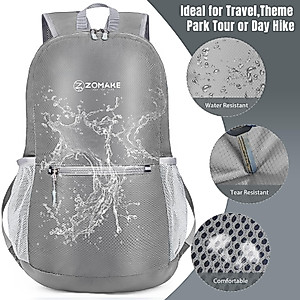 ZOMAKE Ultra Lightweight Hiking Backpack 20L - Packable Small Backpacks Water Resistant Daypack for Women Men(Silver Gray)