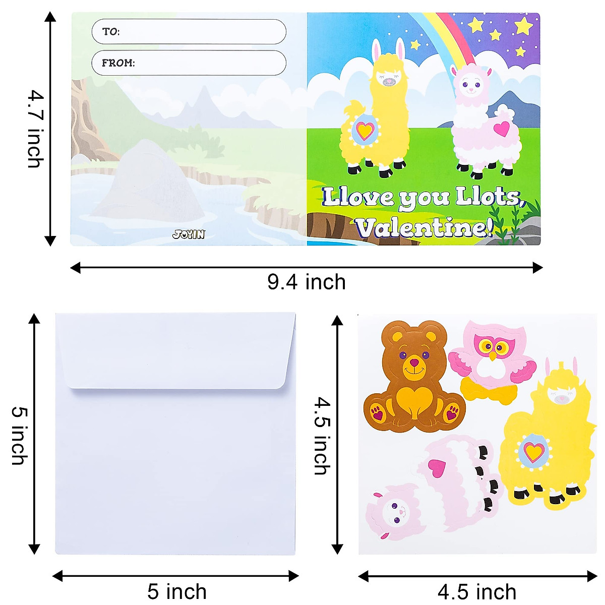 JOYIN 28 Packs Valentines Cards With Stickers (Unicorn, Dragon, Llama, Mermaid) for Kids Party Favor, Classroom Exchange Cards,Anniversary and Birthday,Gift Cards, Greeting Cards,Arts & Craft