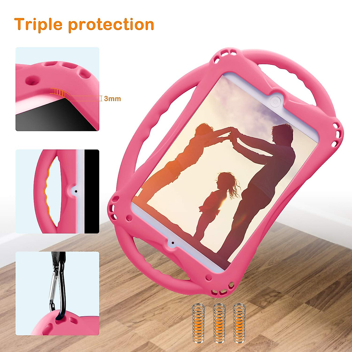 TopEsct Kids Case for iPad Mini 5 4 3 2 1,Silicone Childproof for iPad Mini 5 4 3 2 1, Built-in Handle Stand, Comes with a Strap (Pink)