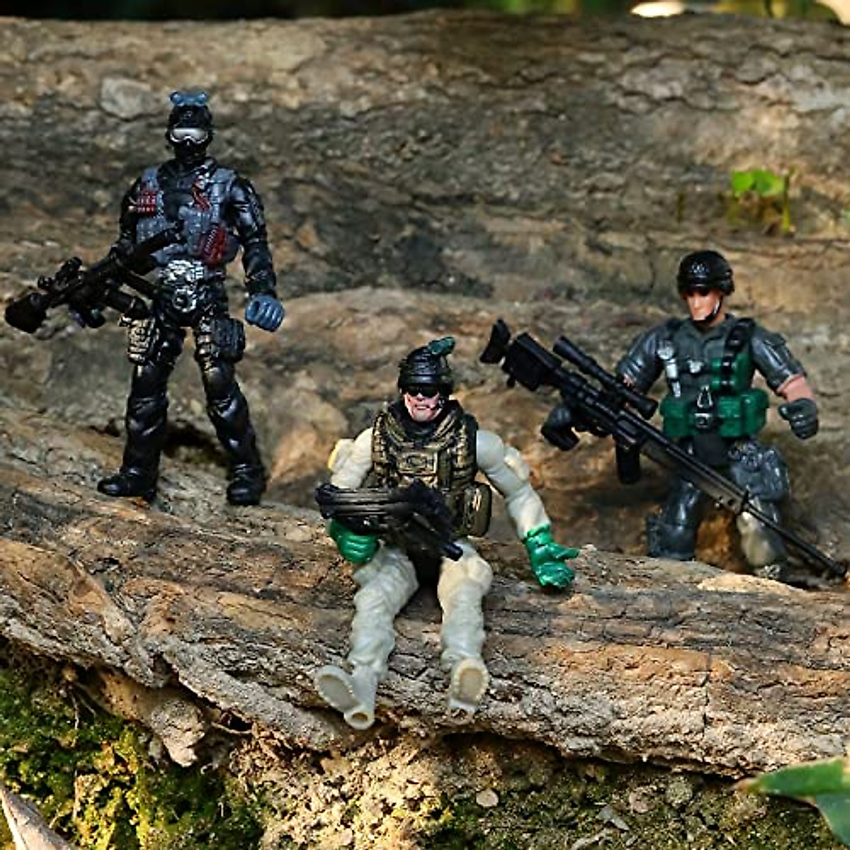 18 Pcs Special Forces Army Men Soldier Combat Movable Action Figures Army Guys Plastic Toy Soldiers Playsets Military Toy Men with Military Weapons and Accessories for Teens Party Decoration, 4 Inch