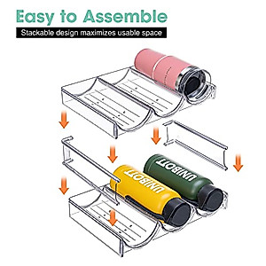 Puricon Stackable Water Bottle Organizer for Cabinet, Clear Bottle Storage Rack Plastic Bottle Holder for Insulated Sports Flask Kids Bottles Travel Mug Tumbler Organizer for Kitchen Pantry -2 Pack