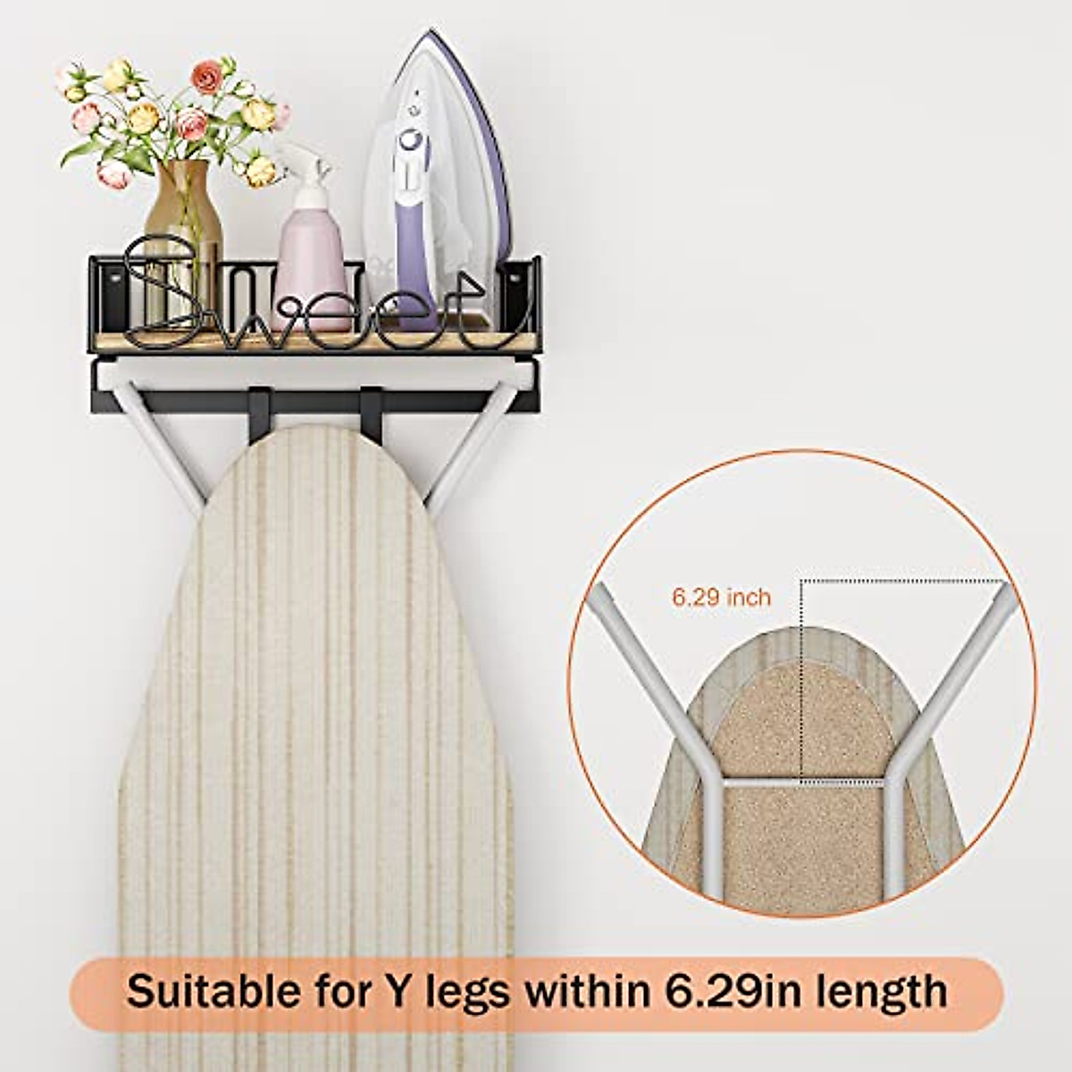 SRIWATANA Ironing Board Hanger Wall Mount, Iron and Ironing Board Holder for Laundry Room Organization and Storage - Carbonized Black