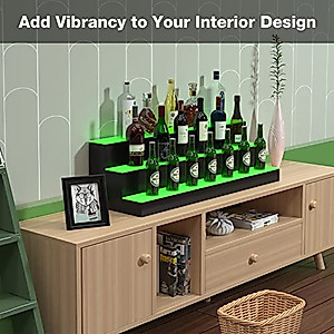 HIGOSPRO LED Liquor Bottle Display Shelf, 40 inch 3-Step Lighted Acrylic Lighted Bar Shelf for Home, Commercial Bar, Acrylic Lighted Bottle Display Stand with RF Remote