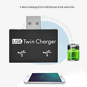 Portable Male to 2 Port USB Twin Charger USB Hub, USB2.0 Hub Adapter, Plug and Play for Mobile Device with USB Port(black)