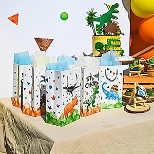 WERNNSAI Watercolor Dinosaur Party Bags - 16 Pack Dinosaur Party Favor Bags for Boys Kids Dino Theme Party Supplies Candy Treat Goodies Gift Bags with Handle