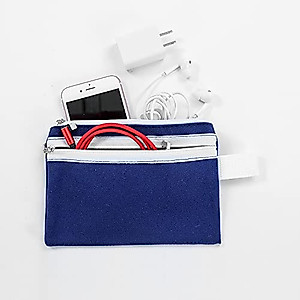 2 Pack 7 x 5 Inch Multipurpose Zippered Bags with 2 Compartments, Tools Keys Pens Small Gadgets Pouches, Smartphone Accessories Organizer, Cotton Canvas Water Resistant, Travel Office Outdoor, Navy