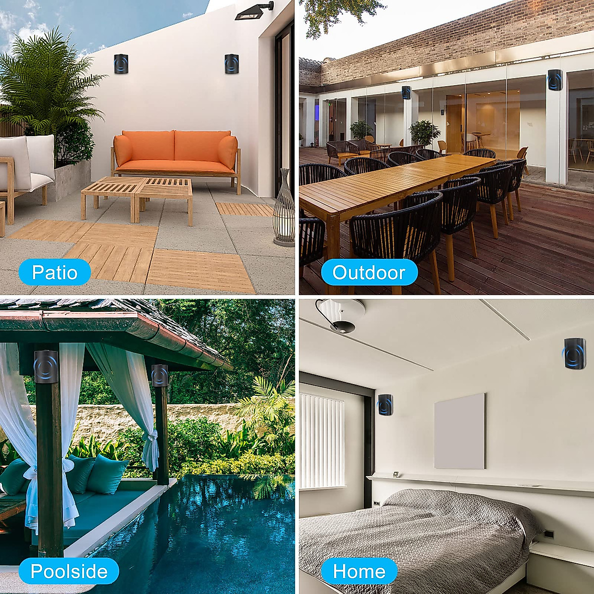 Herdio 6.5 Inches Indoor Outdoor Bluetooth Speakers Waterproof with Powerful Bass,Wall Mount Speakers Wired Weather Resistant for Patio Home Deck Porch Backyard 400 Watts(Black)