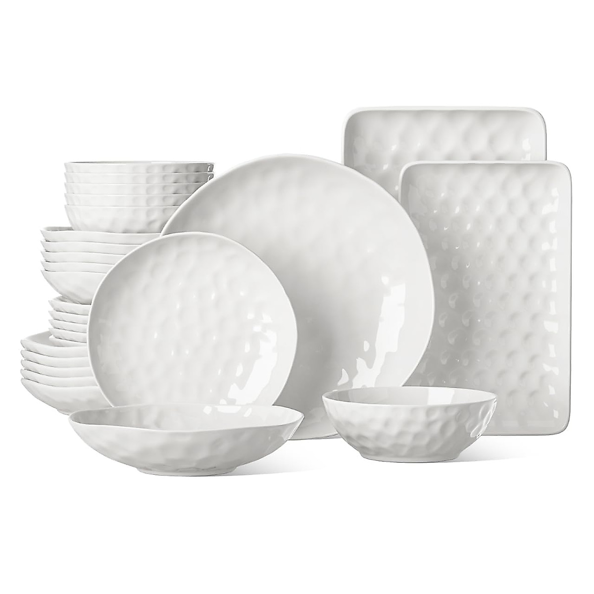 HOMBENE Plates and Bowls Sets, 26 Piece w/Rectangula Dinnerware Sets, Porcelain Dinner Set with Plates, Bowls and Serving Platters, Modern Dish Set for 6