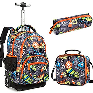 MOHCO Rolling Backpack 16 inch Kids Wheeled School Backpack Set for Boys and Girls