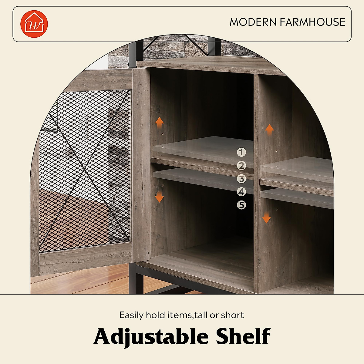 WLIVE TV Stand 55 inch TV, Tall Entertainment Center with Storage, Farmhouse Industrial TV Console for Bedroom Living Room, Greige