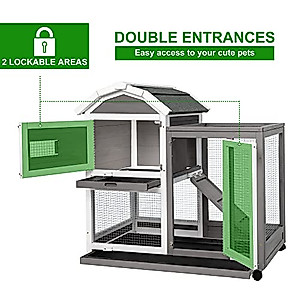 Gowoodhut Rabbit Hutch Two Story Outdoor Bunny Hutch Removable Rabbit Cage with Run Indoor Rabbit House with 2 Deeper No Leak Trays,Asphalt Roof