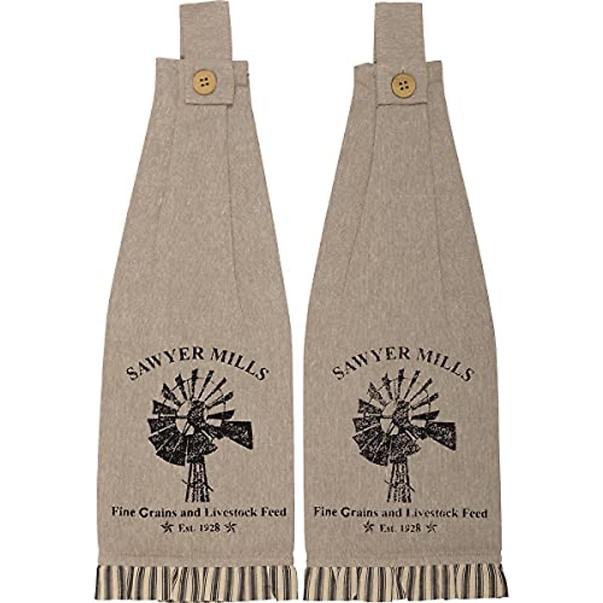 VHC Brands Sawyer Mill Charcoal Kitchen Hand Towel Set Vintage Windmill Cotton Muslin Tea Towels