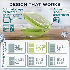 Freezer Food Trays Cubes - Stock Storage Freeze Cup Cubes with Leakproof Lids 6 piece (3 Trays + 3 Lids) - Freezer Portion Containers - Soup Meal Ice Cube Portion Trays with Cube Lids