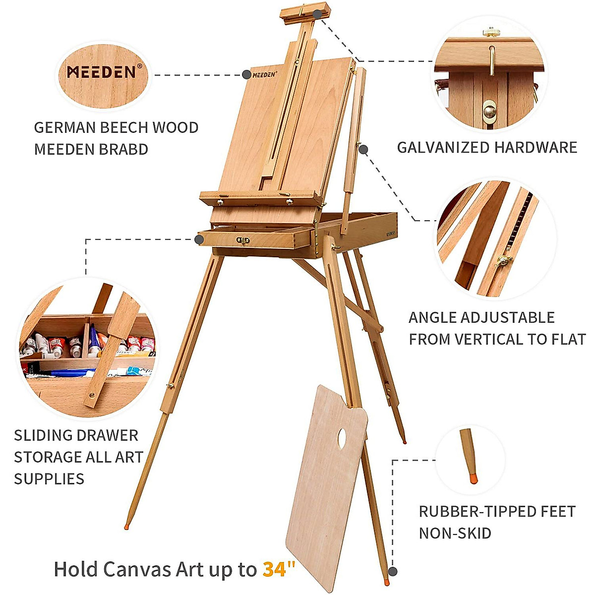 MEEDEN Acrylic Painting Set, Acrylic Paint Set with French Easel, 15x100ML Acrylic Paints, Paintbrushes, Stretched Canvases, Acrylic Painting Supplies,Easel Sets for Painting for Adults